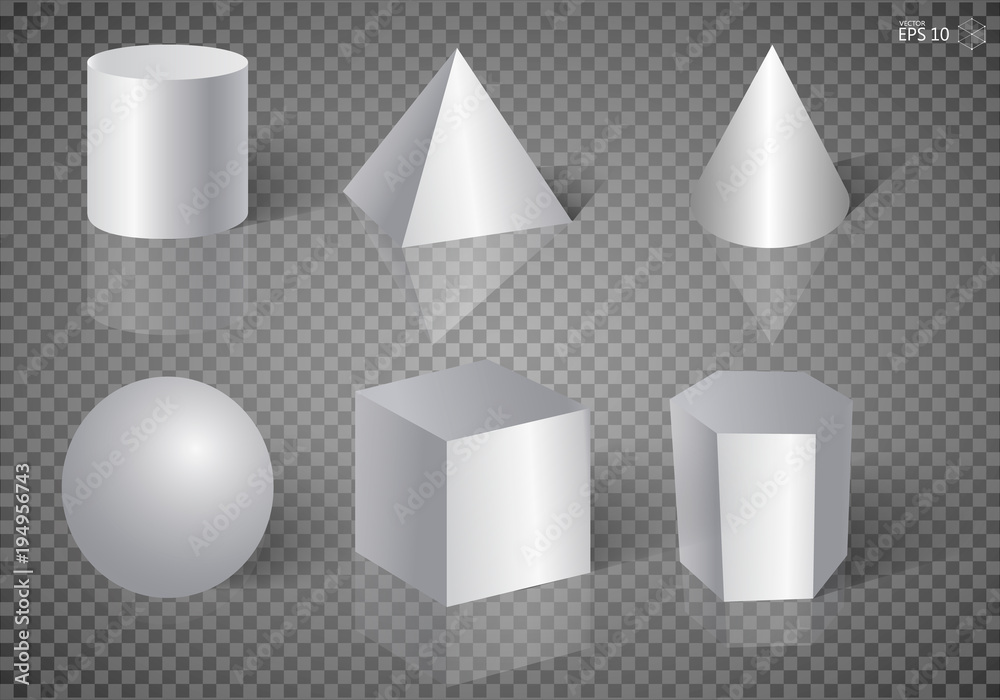Geometric shape for education illustration on a transparent background. Realistic white basic 3d ...