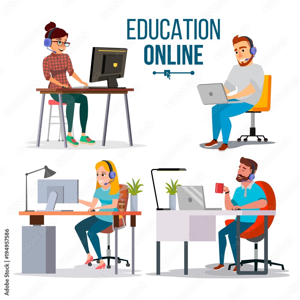 Education Online Concept Vector. People Using Online Education Service ...