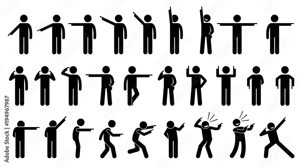 Stick Figures of a Person Pointing Finger. A set of stick figures ...