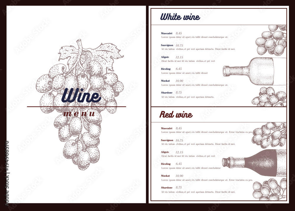 Vector wine menu template. Can be use as menu, wine card design. Retro ...