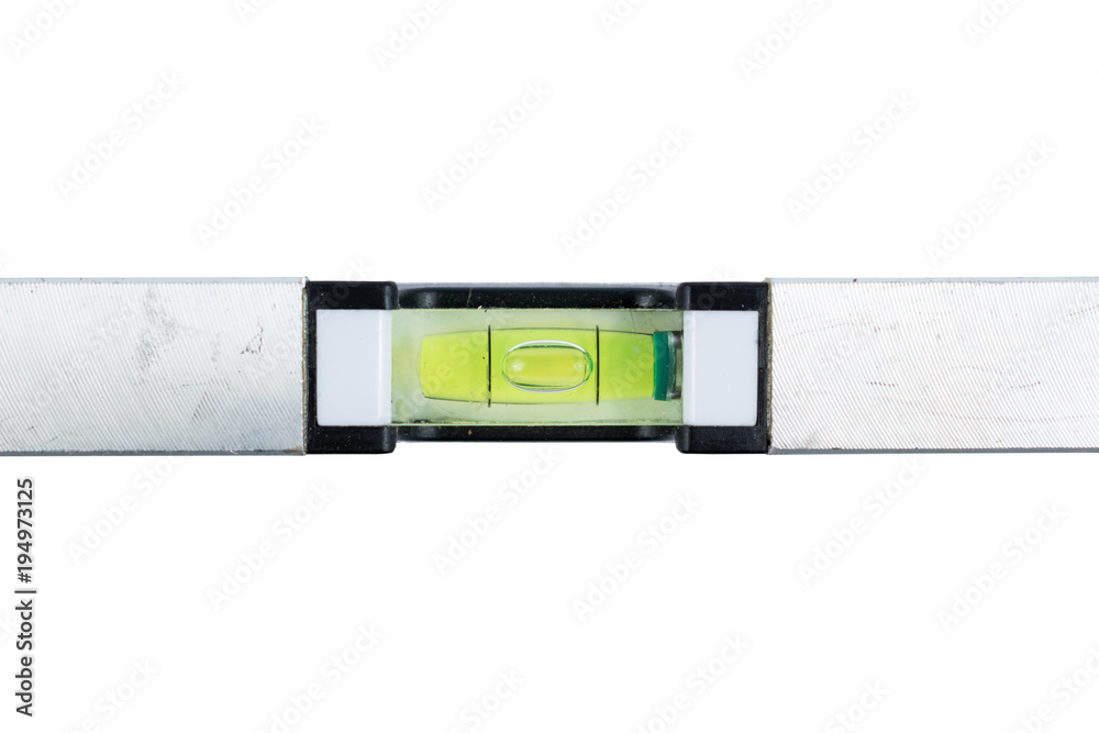 Silver spirit level isolated on white background. Construction tool ...