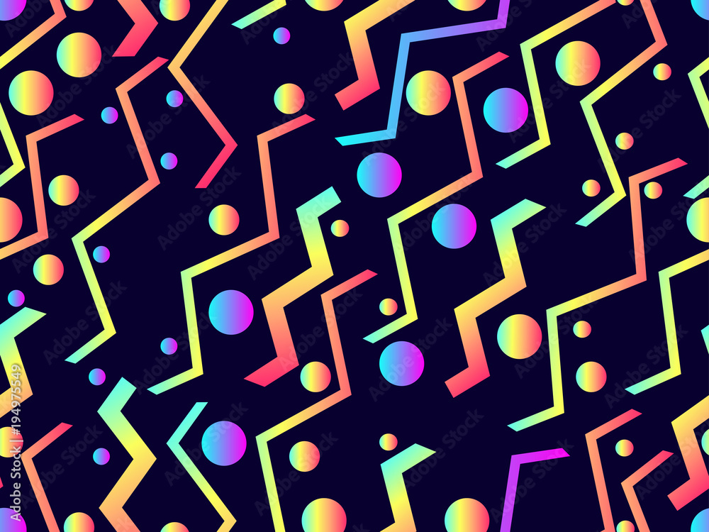 Memphis seamless pattern. Holographic geometric shapes, gradients ...