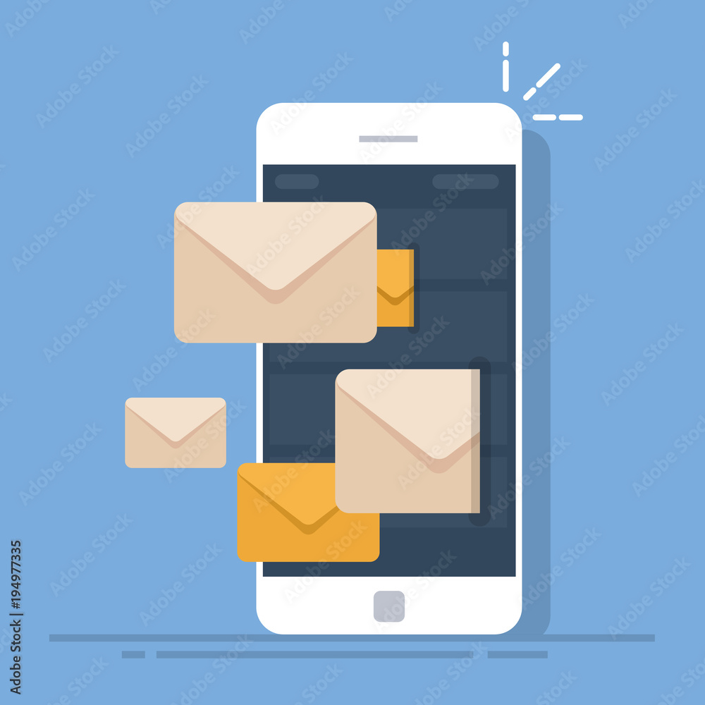 Dispatch of emails from a mobile phone. Mail client on the smartphone ...