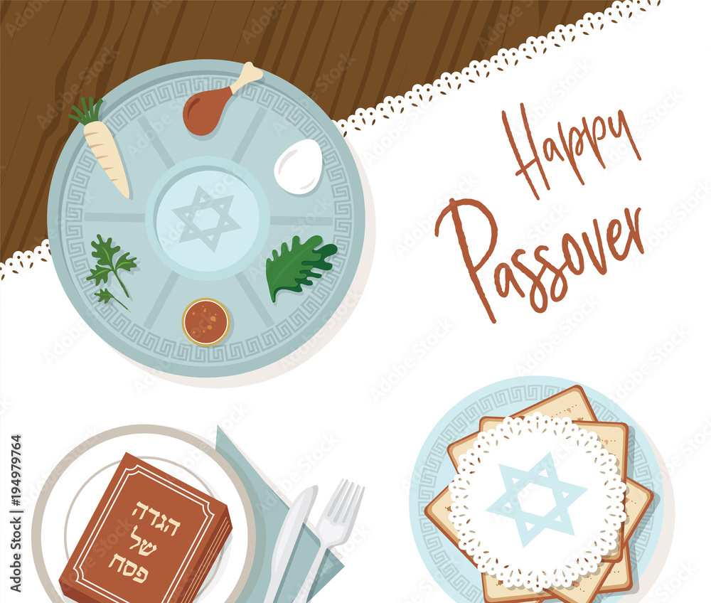 traditional passover table for Passover dinner with passover plate and ...
