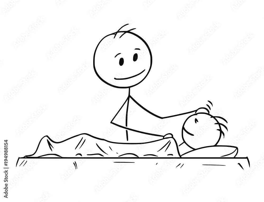 Cartoon stick man drawing conceptual illustration of father or dad ...