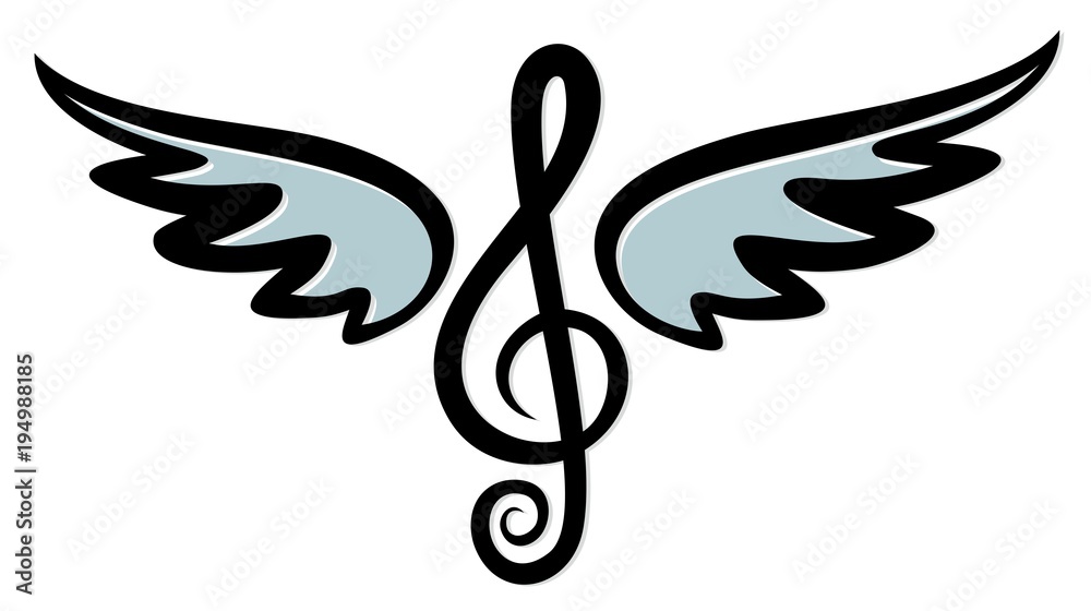 Treble clef with wings. Stock Vector | Adobe Stock