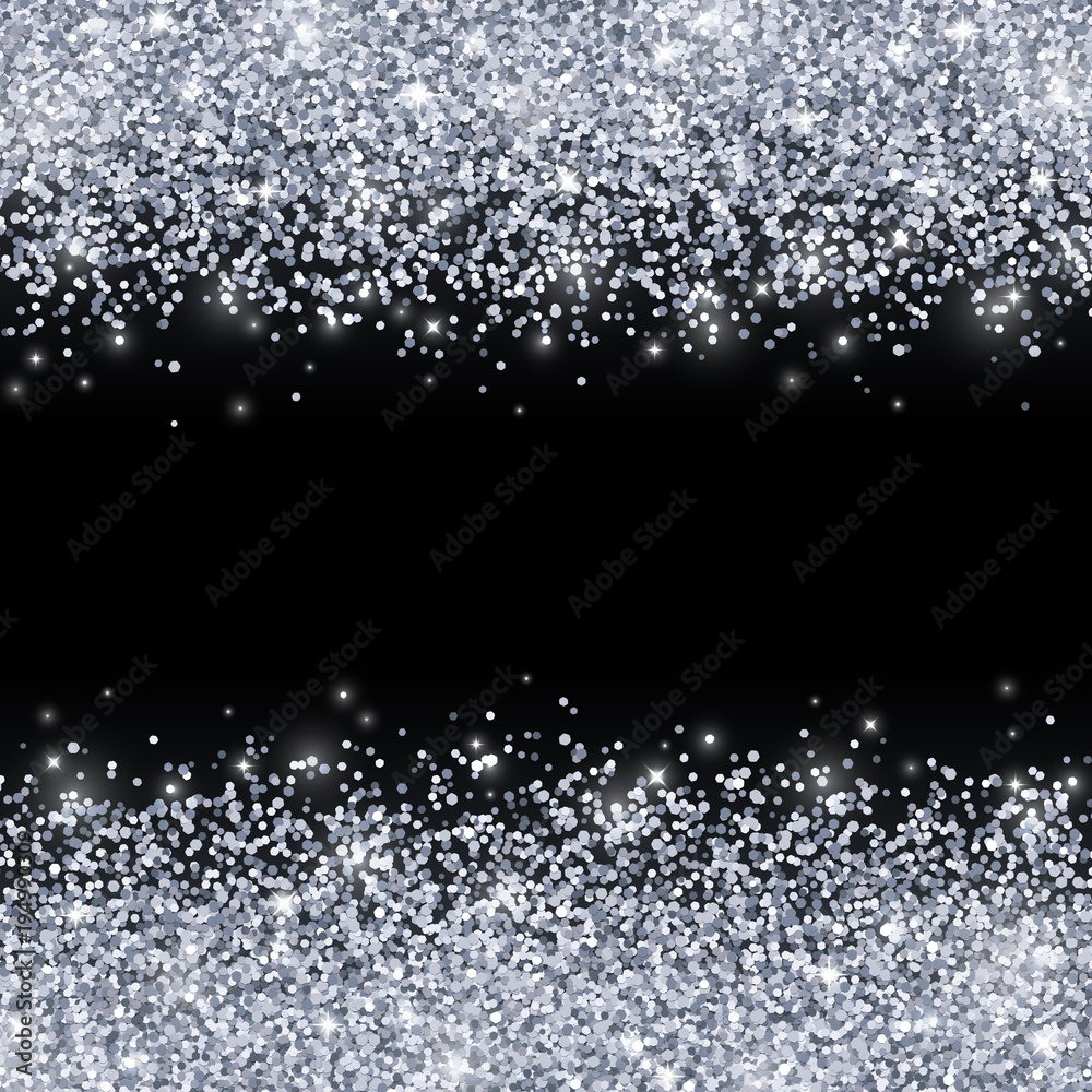 Horizontal border silver glitter on black background. Vector Stock ...