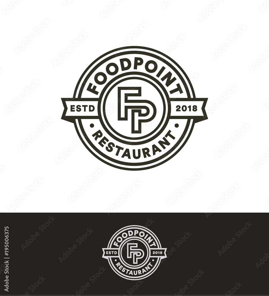 Retro vector stamp, circle logo template, black line art monogram. Fast ...
