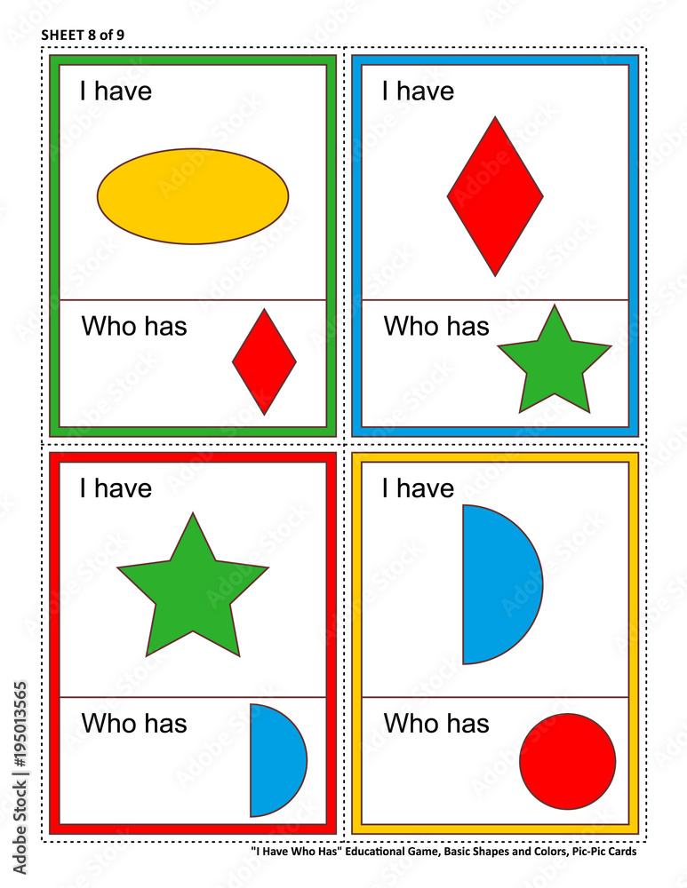 Educational math game for kids - I Have Who Has. Sheet 8 of 9. Learn or ...