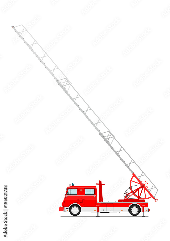 Cartoon fire engine with ladder. Vector Stock Vector | Adobe Stock