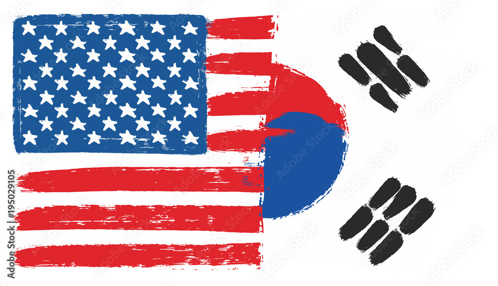 United States of America Flag & South Korea Flag Vector Hand Painted ...