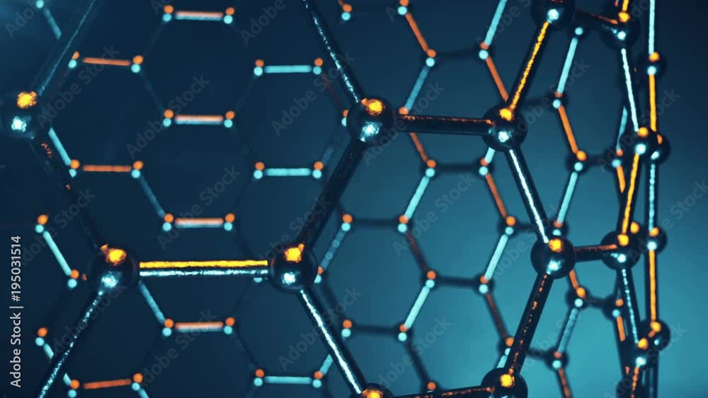 Graphene atom nanostructure loopable animation. Nanotube in form of ...