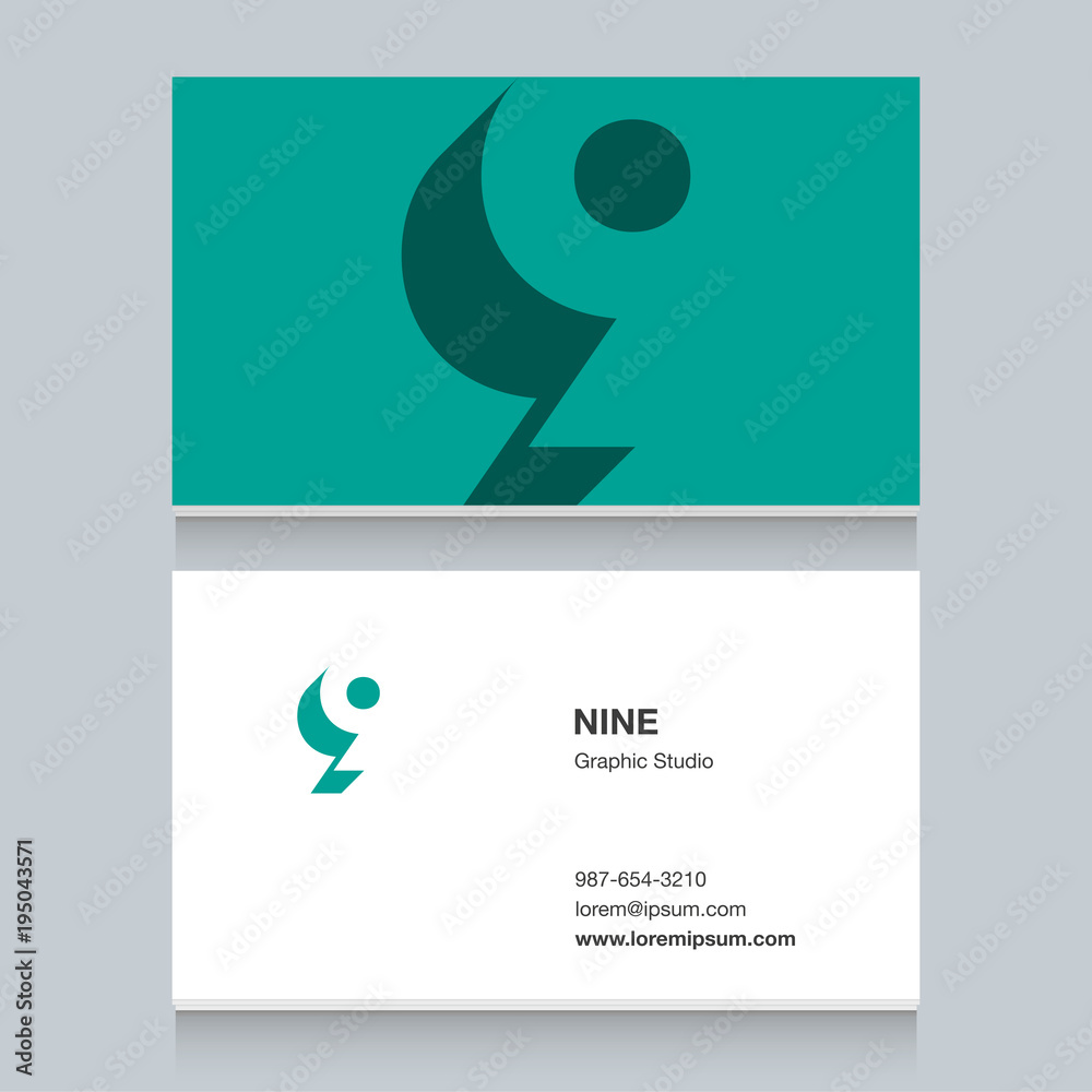 Logo number "9", with business card template. Vector graphic design ...