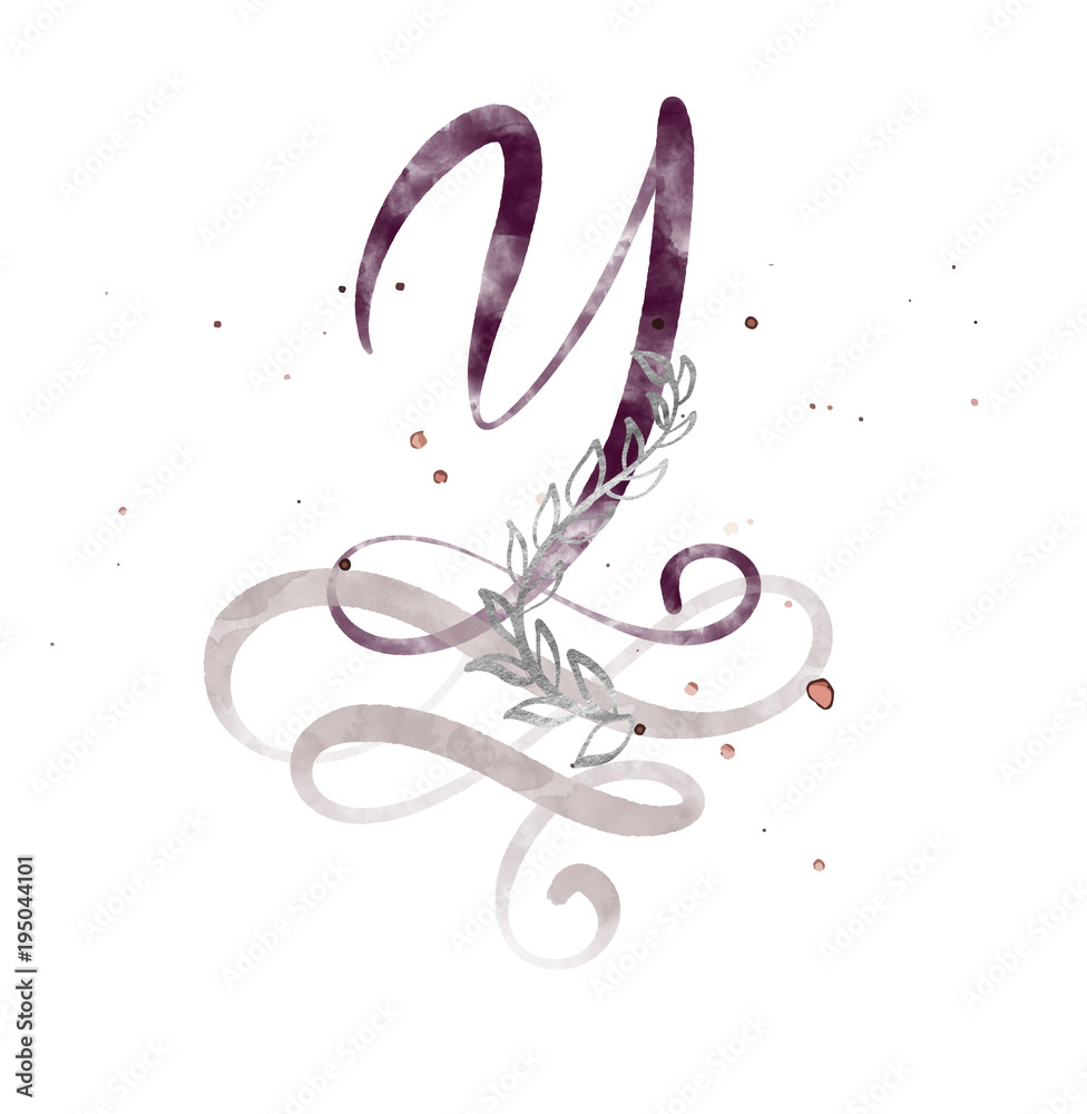 Hand drawn calligraphy letter Y. watercolor Script font. Isolated ...