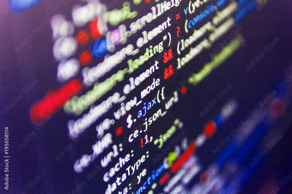 SEO optimization. Vivid colors. WWW software development. Developer occupation work photo. Big ...