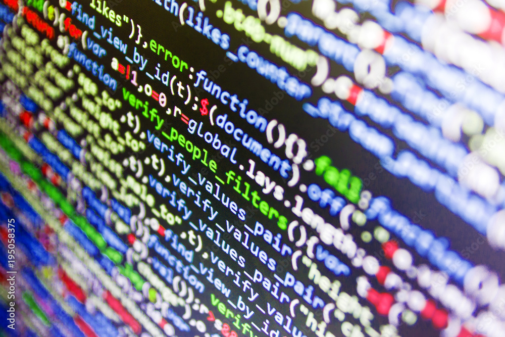 Computer science lesson. Technology background. Programming code typing ...