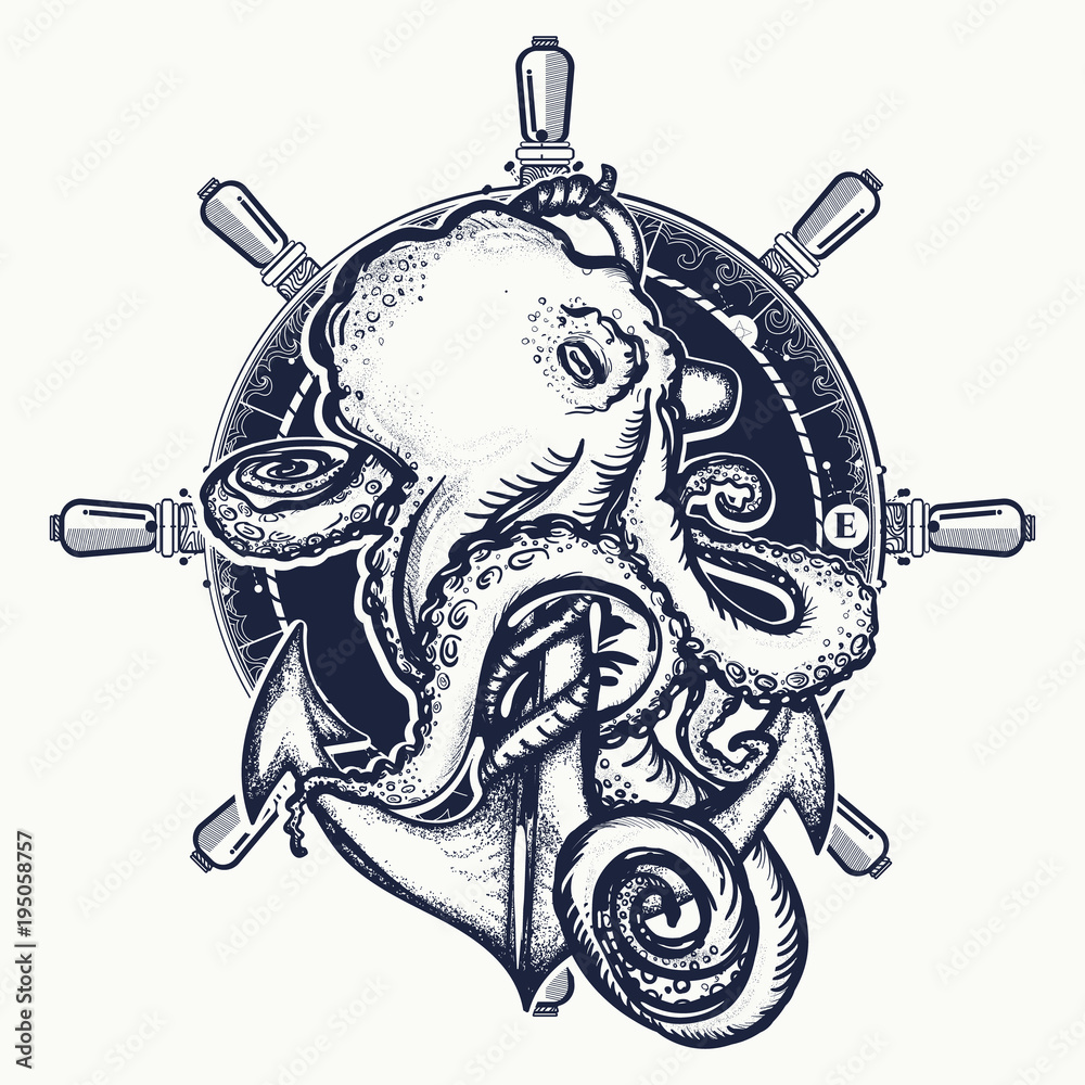 Octopus And Anchor Drawing