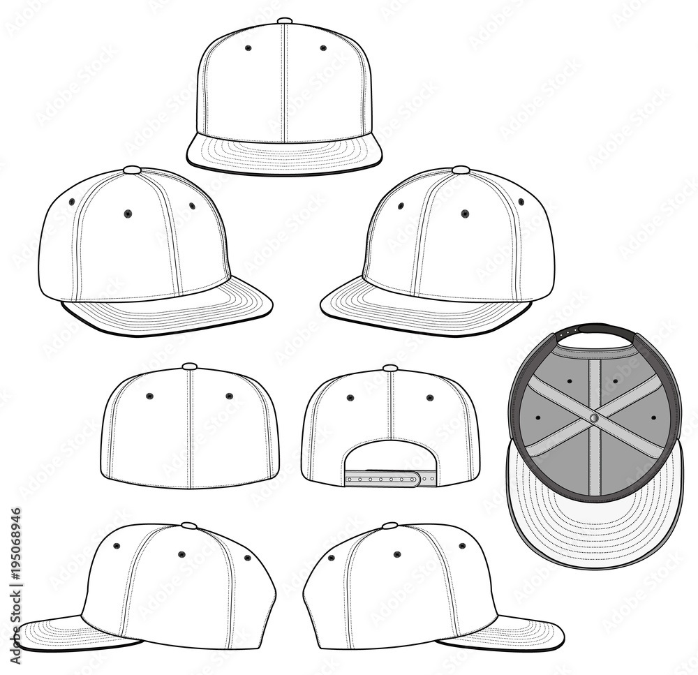 Poster SNAPBACK fashion flat technical drawing template – Wall Art ...