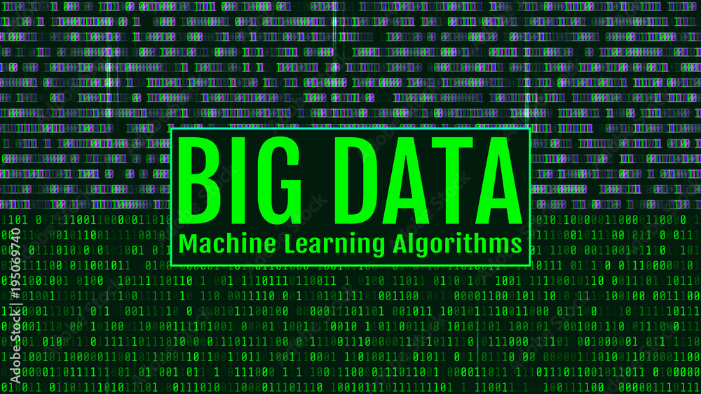 Binary code, green digits on the computer screen. BIG DATA Machine ...