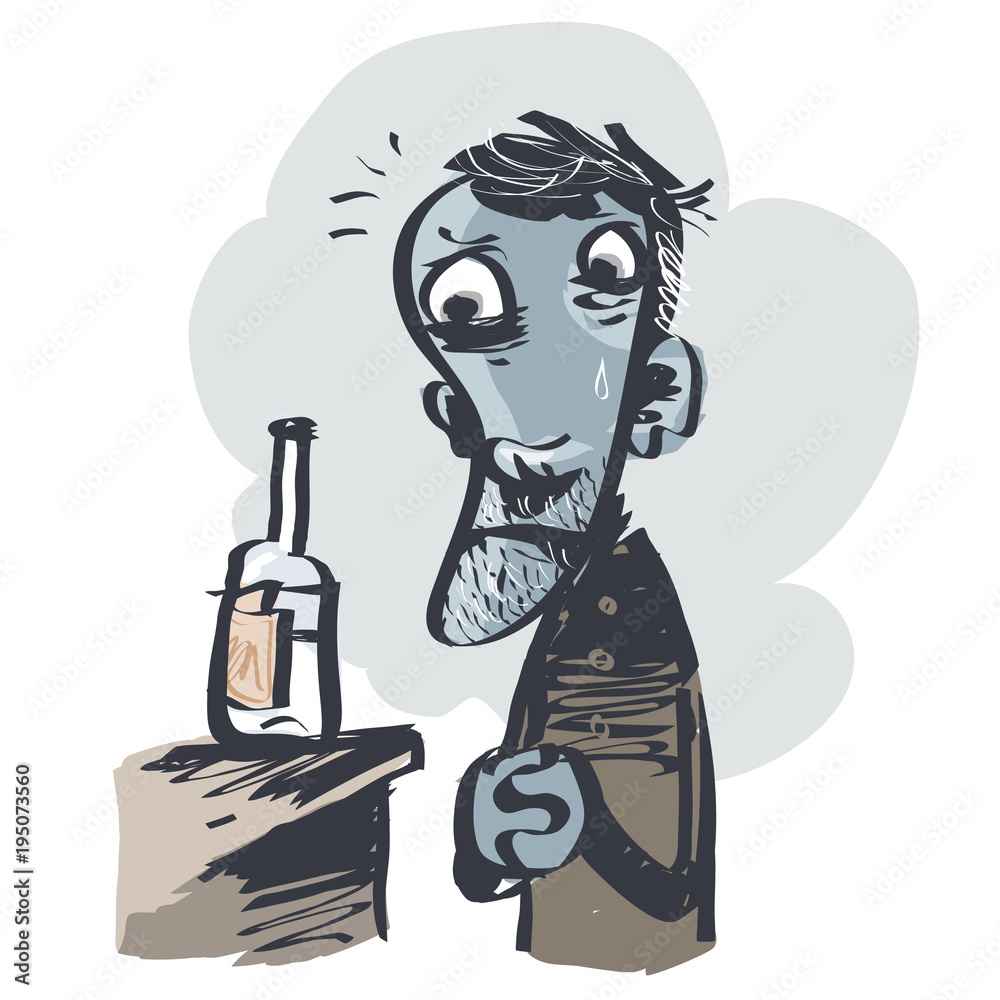 Depressive alcoholic. Comic Character. Vector illustration Stock Vector ...