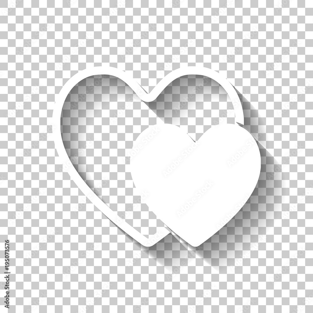 2 hearts. Simple icon. White icon with shadow on transparent background ...