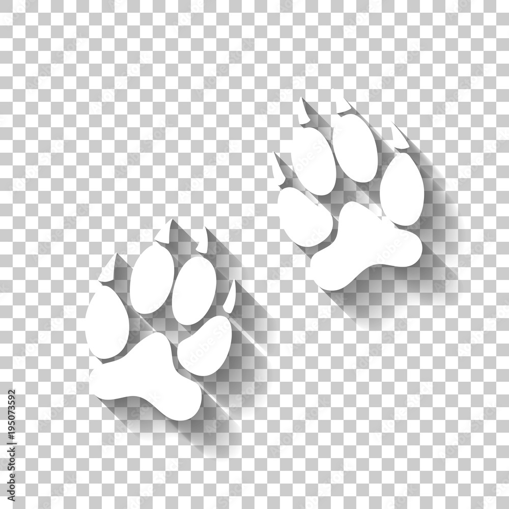animal tracks icon. White icon with shadow on transparent background ...