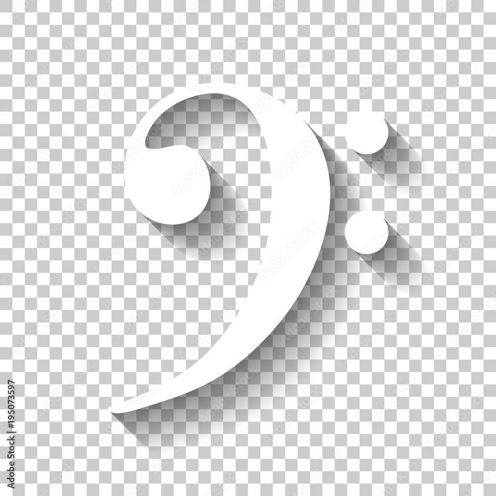 Bass Clef icon. White icon with shadow on transparent background Stock ...
