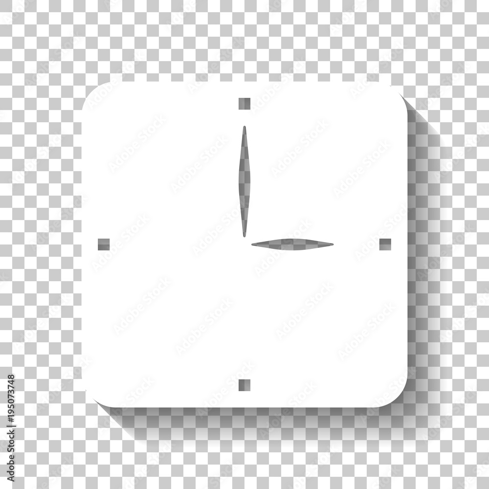 Simple clock icon. White icon with shadow on transparent background ...