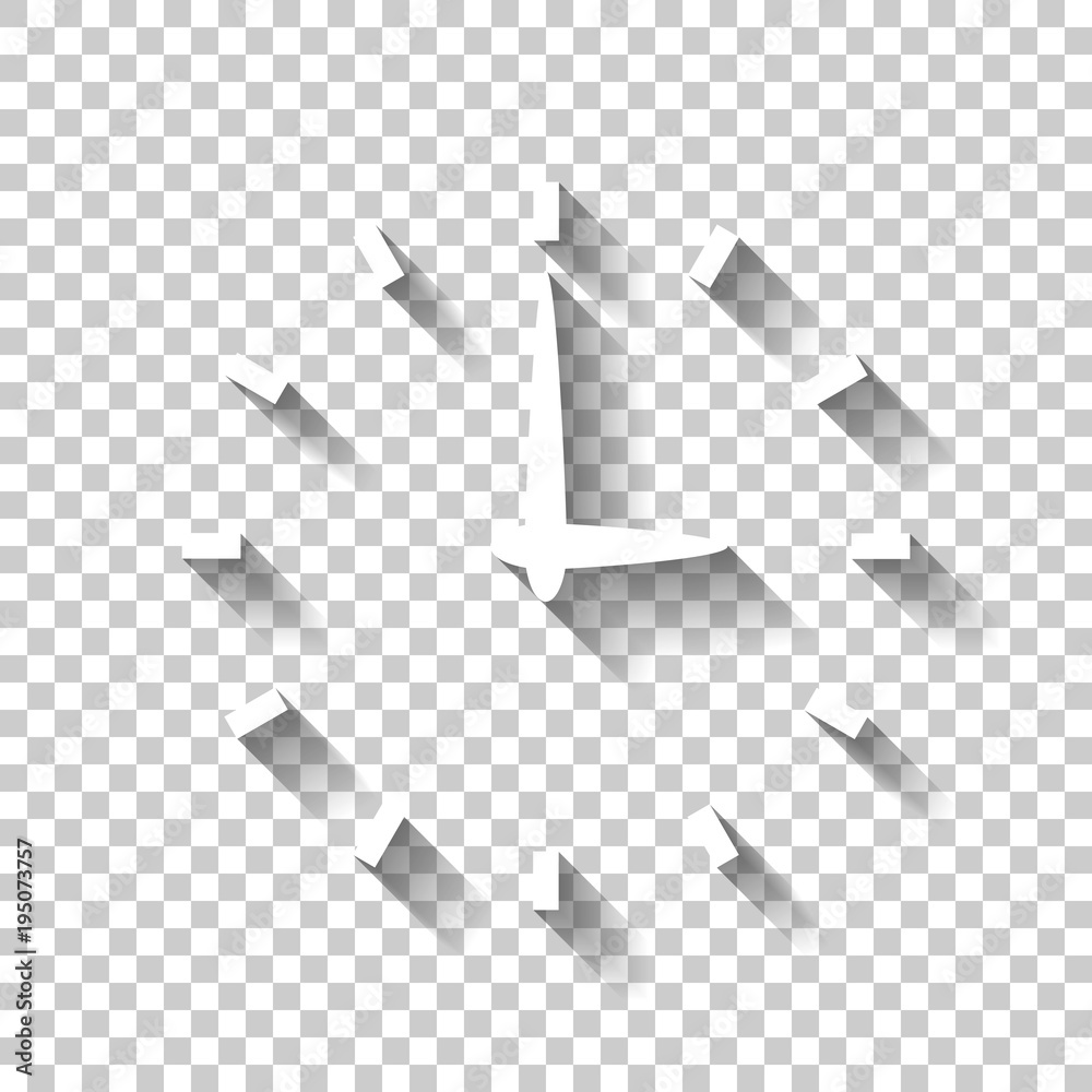 Simple icon of clock. White icon with shadow on transparent background ...