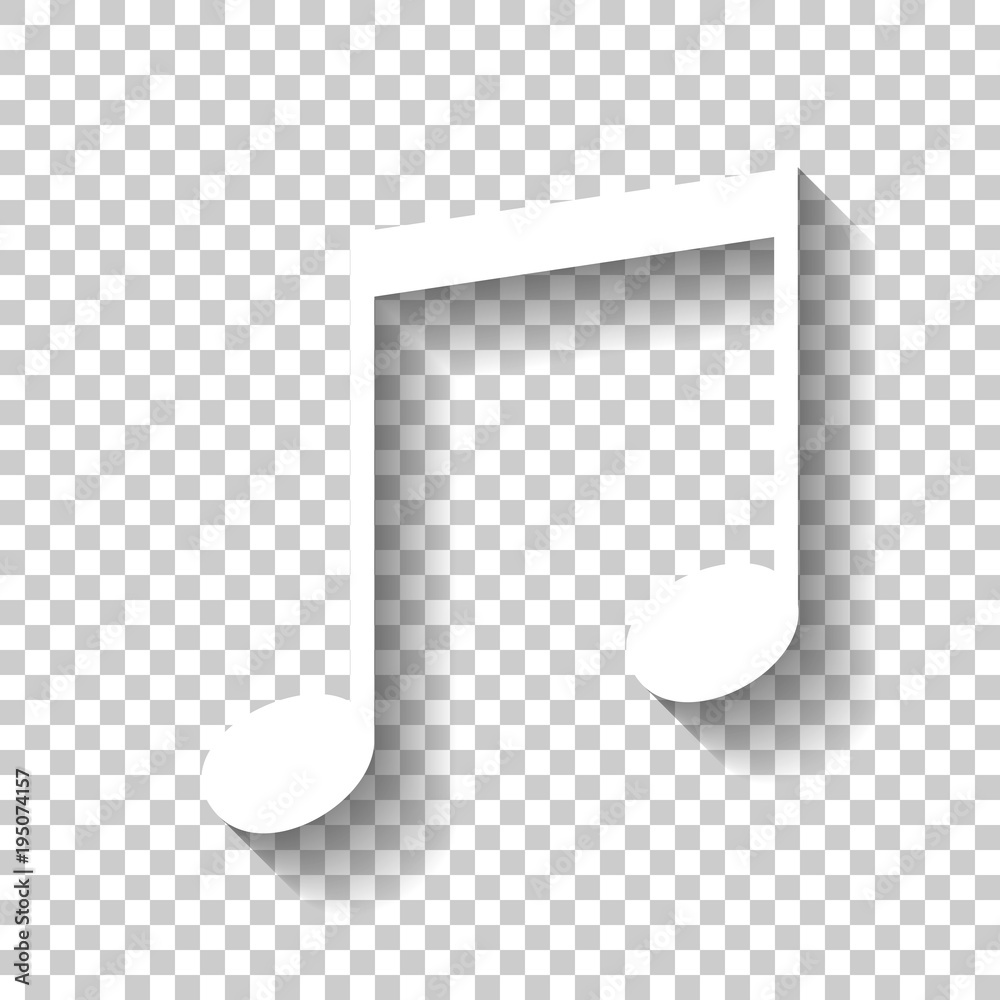 Music note icon. White icon with shadow on transparent background Stock ...