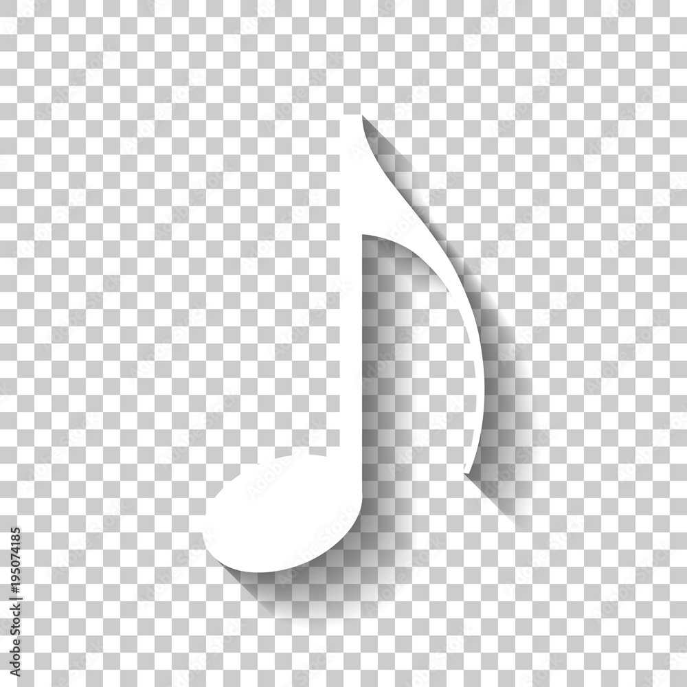 Music note icon. White icon with shadow on transparent background Stock ...