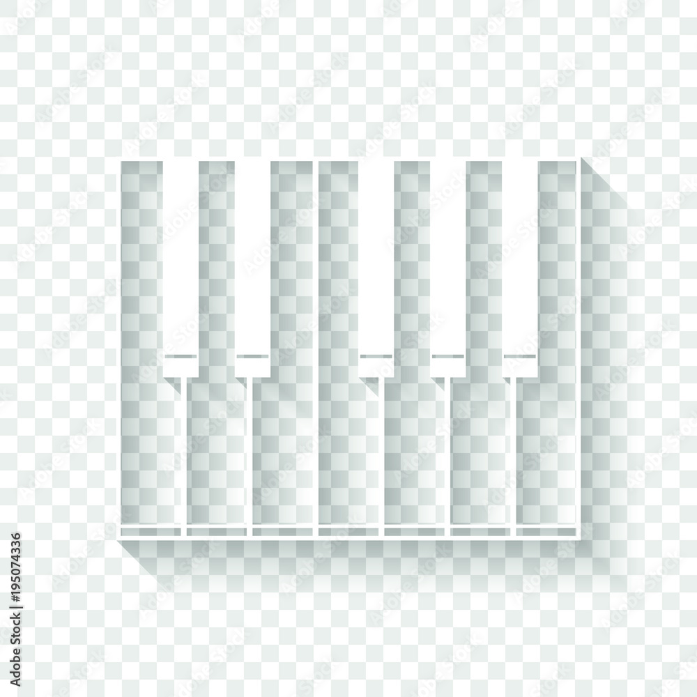 Simple piano icon. White icon with shadow on transparent background ...