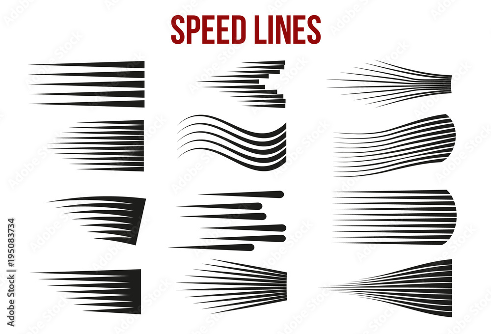Speed lines black for Manga and Comic vector elements on white ...