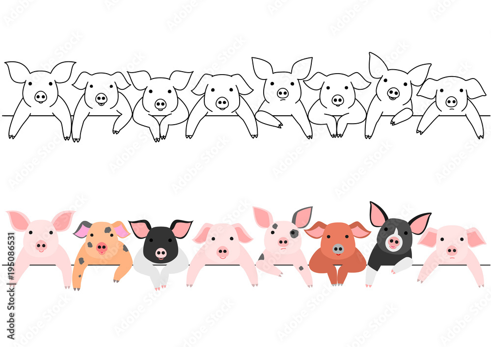 little pigs border set Stock Vector | Adobe Stock