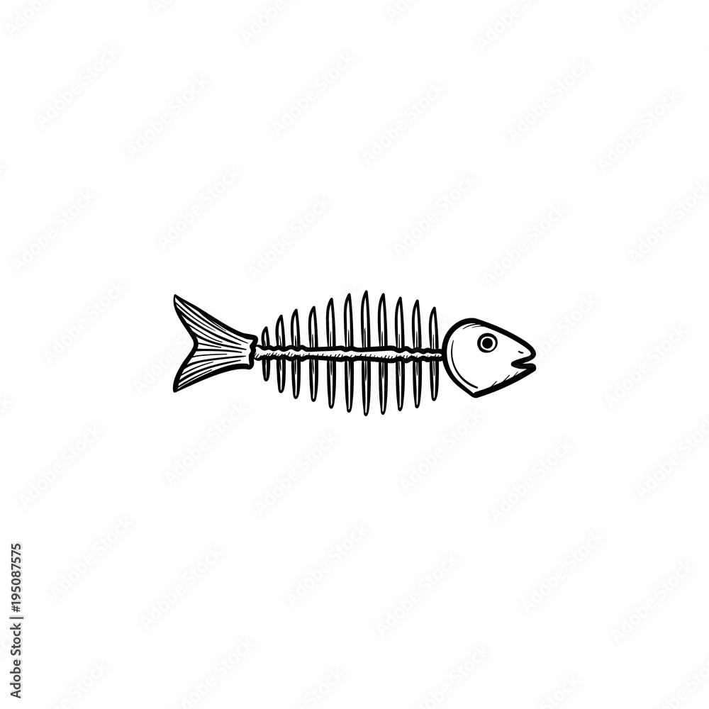 Rotten fish skeleton with bones hand drawn outline doodle icon Stock ...