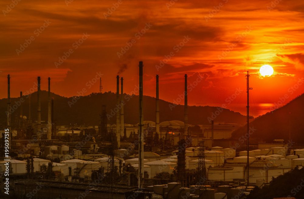 Oil refiery plant,oil tank and oil storage at sunset.Thai oil refinery ...