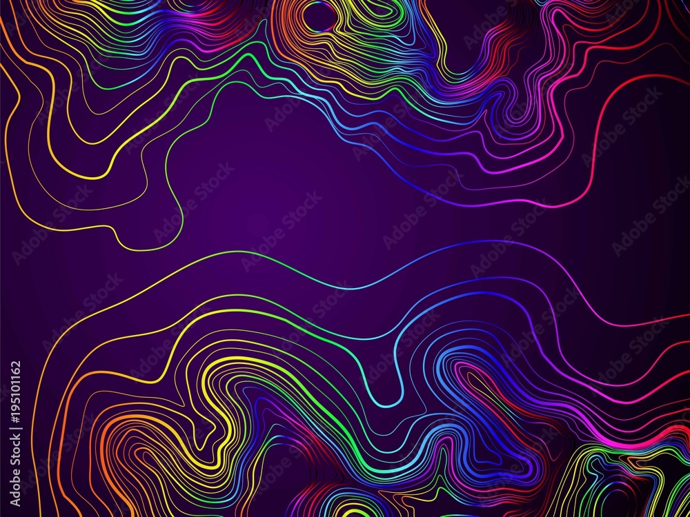 Abstract Colorful rainbow topographic contours lines of mountains ...