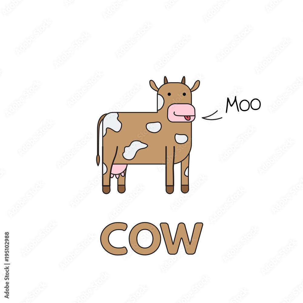 Cartoon Cow Flashcard for Children Stock Vector | Adobe Stock