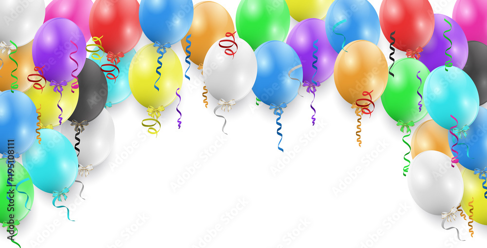 Balloons header background. Party card with colourful balloons. Balloon ...