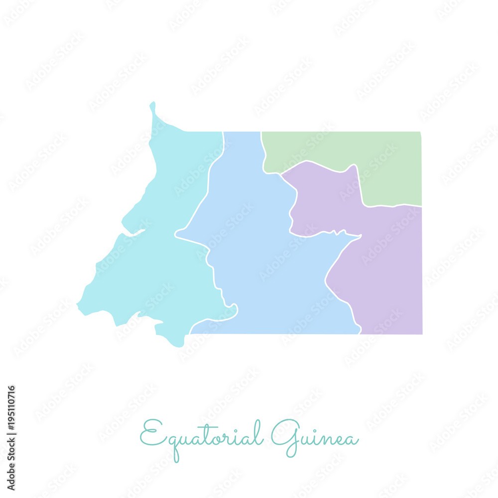 Equatorial Guinea region map: colorful with white outline. Detailed map ...
