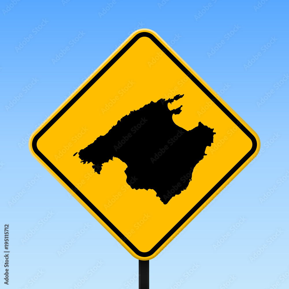 Majorca map on road sign. Square poster with Majorca island map on ...
