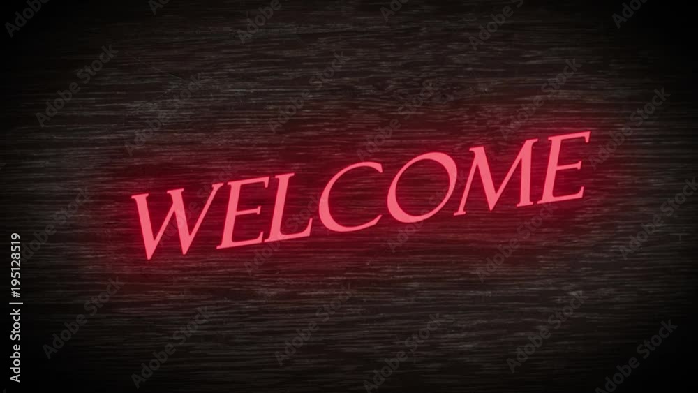 4K Red Welcome Text Sign in Neon Style Turning On and wiggle on the ...