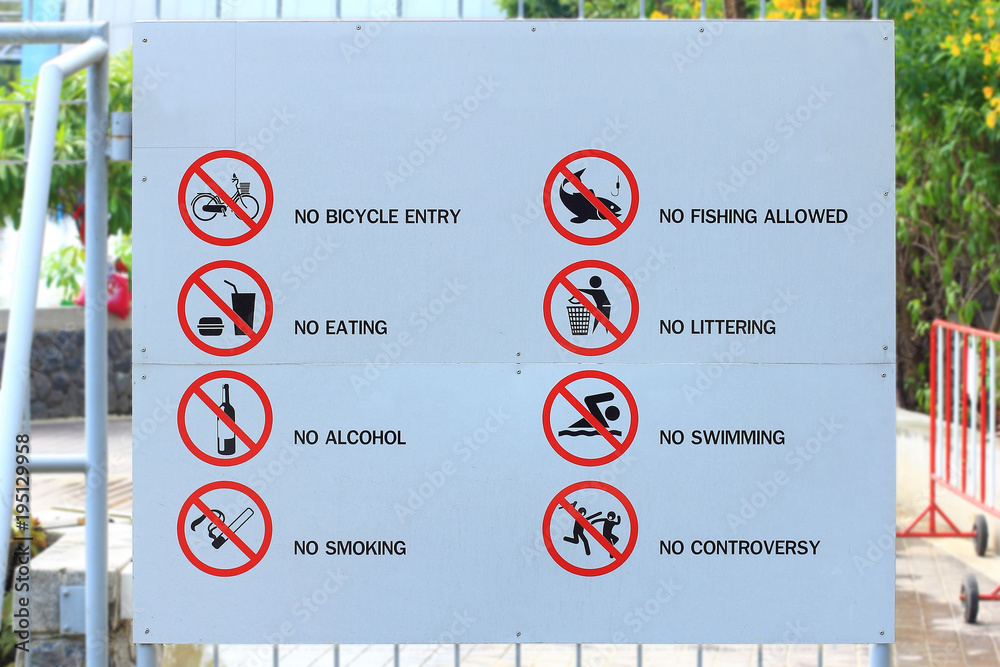 label prohibition regulation with not do activities in park,set of ...
