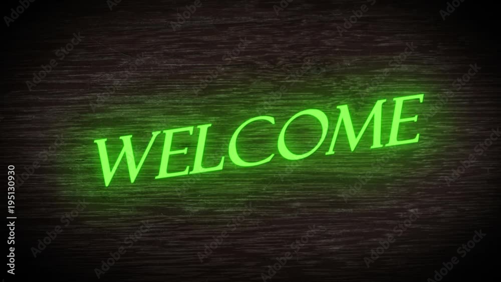 4K Green Welcome Text Sign in Neon Style Turning On and wiggle on the ...