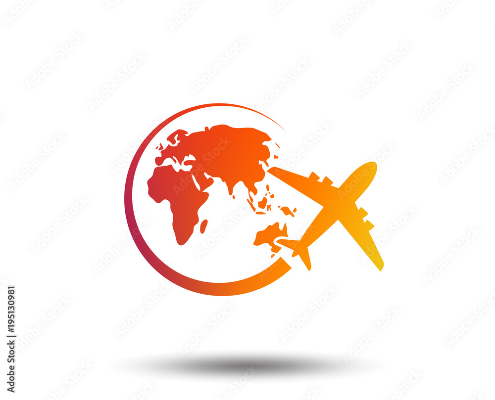 Airplane sign icon. Travel trip round the world symbol. Blurred ...