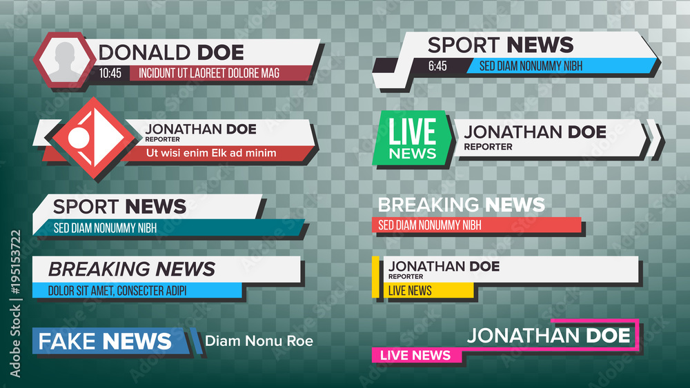TV News Bars Set Vector. Streaming Video News Sign. Breaking, Sport ...