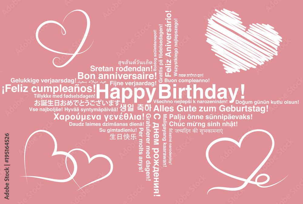 Happy Birthday in different languages wordcloud greeting card with ...