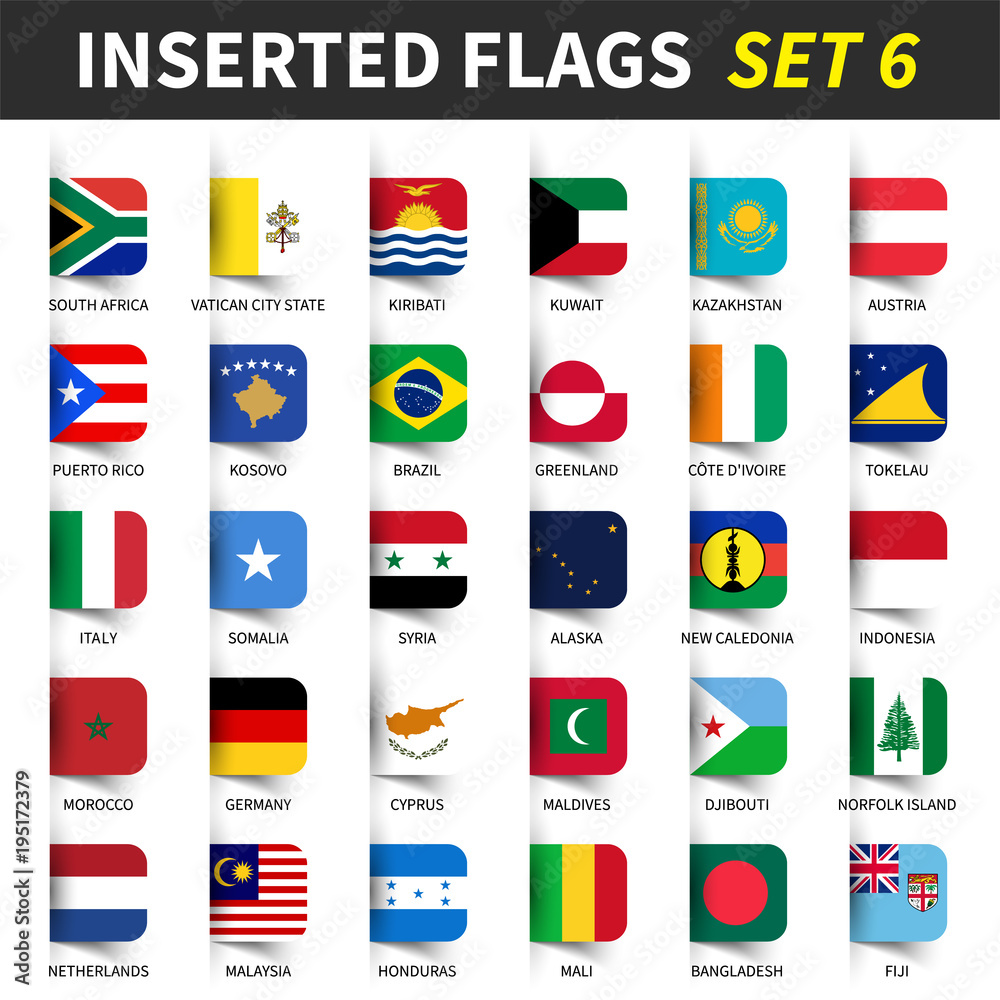 All flags of the world set 6 . Inserted and floating sticky note design ...