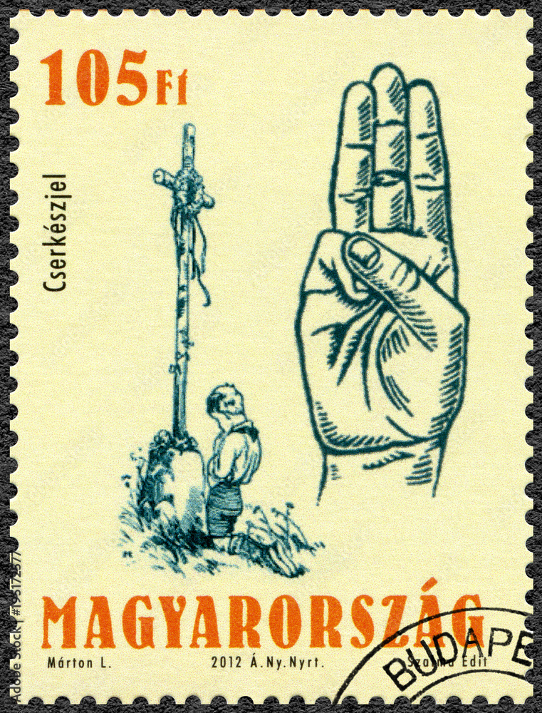 HUNGARY - 2012: shows the scout salute, centenary of the foundation of ...