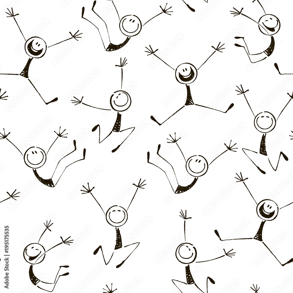 Seamless hand-painted pattern from happy stick figures Stock Vector ...